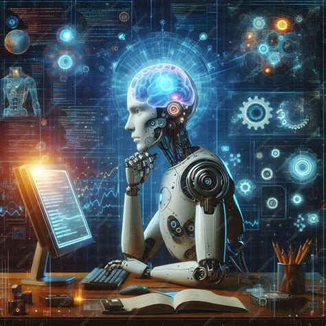 Premium Photo A Robot With A Computer Screen And A Laptop With A