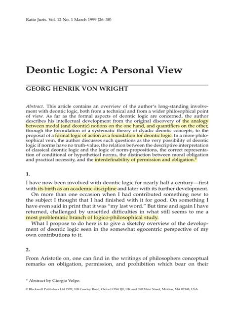 Wright Deontic Logic A Personal View Pdf