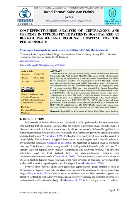 Pdf Cost Effectiveness Analysis Of Ceftriaxone And Cefixime In Typhoid Fever Patients