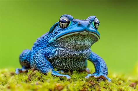 Blue Poison Toad On A Mossy Surface Photo Premium Ai Generated Image