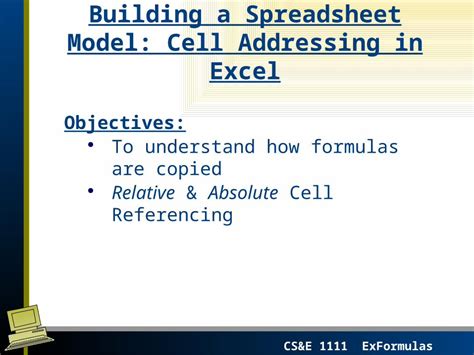 Pptx Building A Spreadsheet Model Cell Addressing In Excel Dokumen