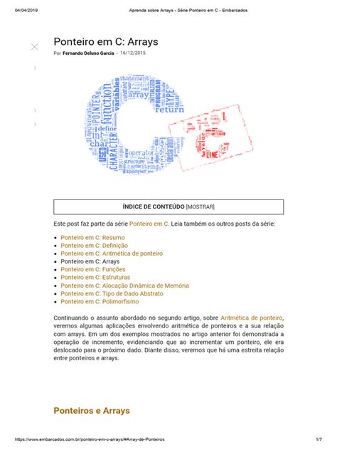 aprenda sobre arrays série ponteiro em c embarcados pdf
