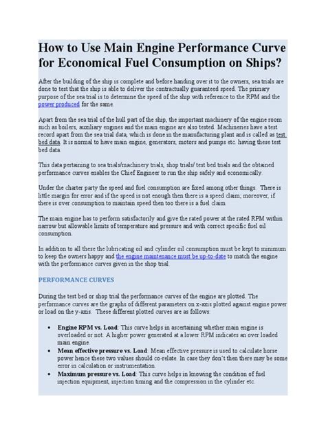 How To Use Main Engine Performance Curve For Economical Fuel