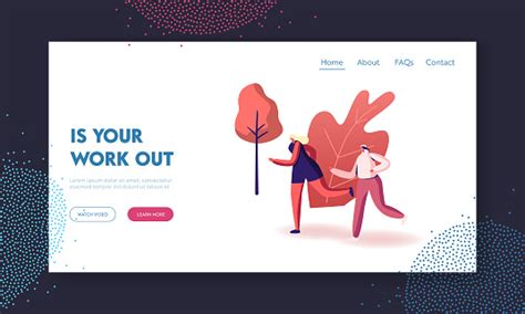 조깅 스포츠 라이프 스타일 랜딩 페이지 템플릿 스포츠 웨어와 스마트 슈즈의 여성 캐릭터는 자연 배경에서 마라톤을 실행합니다 여름