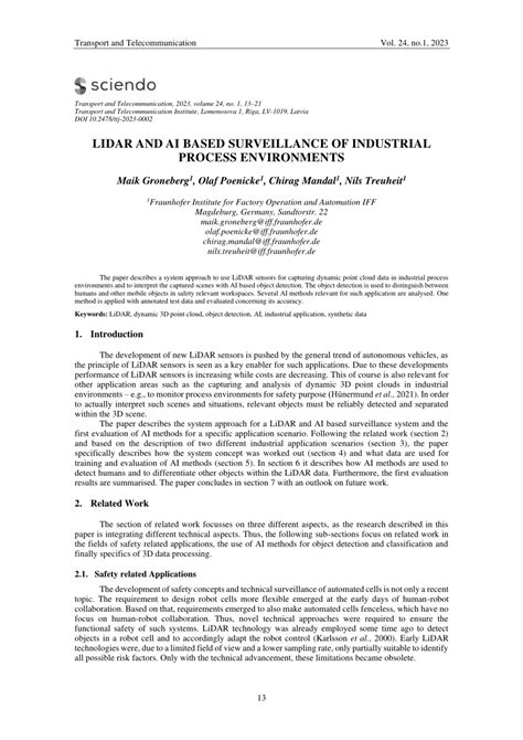 Pdf Lidar And Ai Based Surveillance Of Industrial Process Environments
