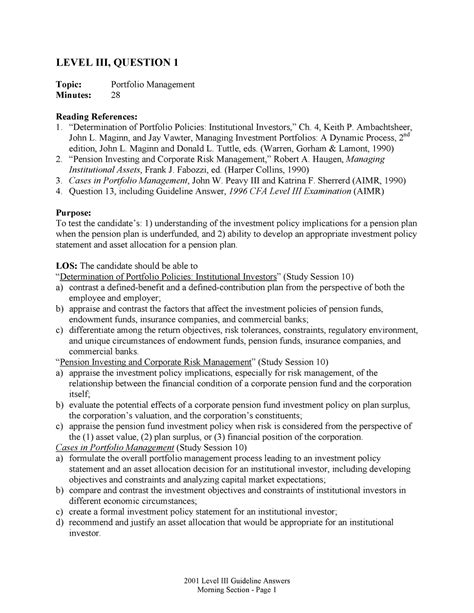 CFA 2001 Level III AM Exam Answers 2001 Level III Guideline Answers LEVEL III QUESTION 1