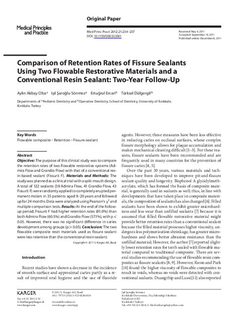 Pdf Comparison Of Retention Rates Of Fissure Sealants Using Two Flowable Restorative Materials