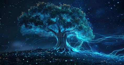An Ancient Tree Of Glowing Data Lines Showcasing The Growth And Reach