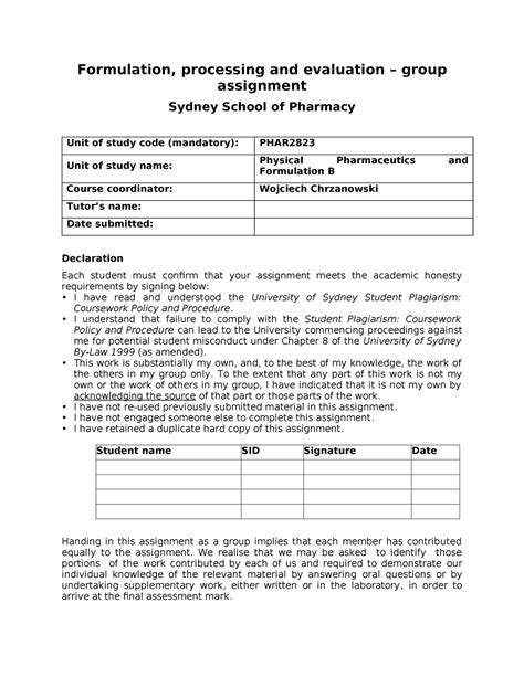 Report Template 4 Formulation Processing And Evaluation Group