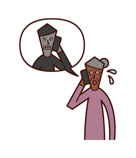 전화로 사기꾼에게 이야기하는 노인 여성의 그림 무료 일러스트 소재집 Kukukeke