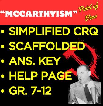 McCarthyism Point Of View CRQ Scaffolded Writing Activity TPT