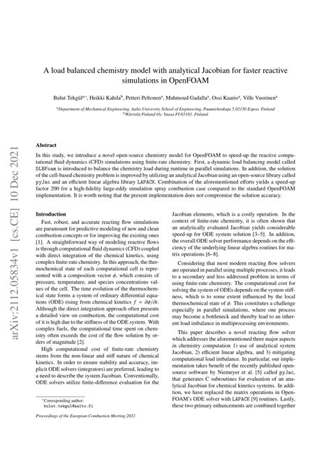 Pdf A Load Balanced Chemistry Model With Analytical Jacobian For Faster Reactive Simulations