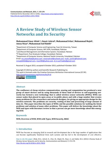 PDF A Review Study Of Wireless Sensor Networks And Its Security