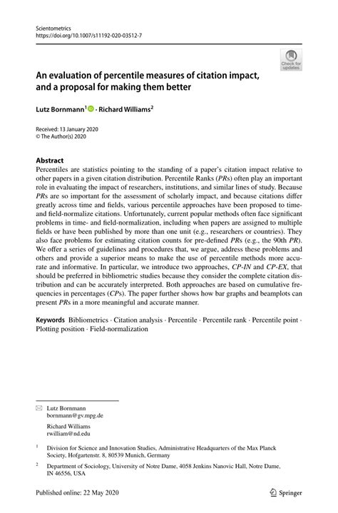Pdf An Evaluation Of Percentile Measures Of Citation Impact And A Proposal For Making Them Better