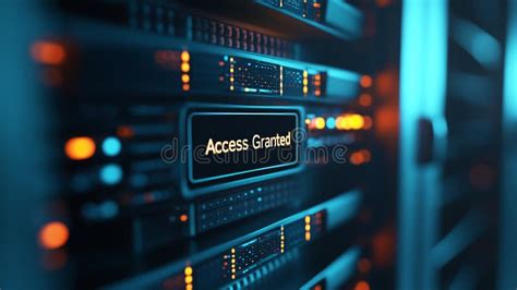 Dark Server Rack With Illuminated Orange And Blue Indicator Lights Stock Illustration