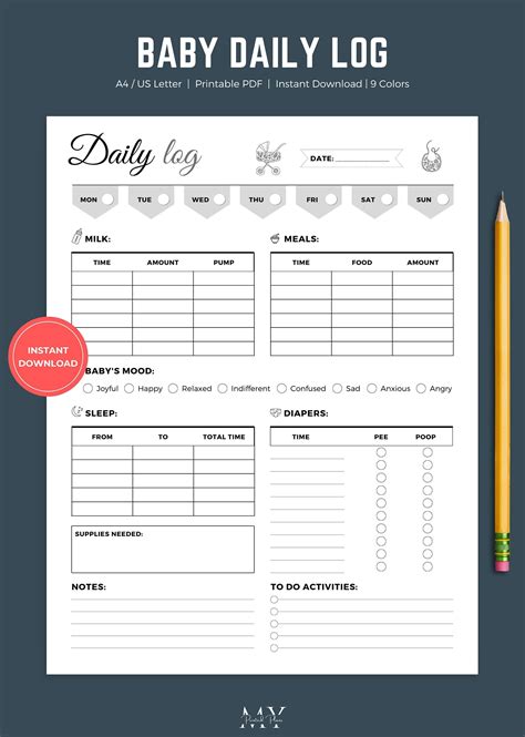 Baby Daily Log Printable Infant Daily Log Baby Care Tracker Newborn Routine Template Nanny