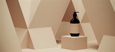 패키징 프레젠테이션을 위한 최소한의 배경 베이지 색 기하학적 연단에 화장품 병 3d 렌더링 0명에 대한 스톡 사진 및 기타 이미지 Istock