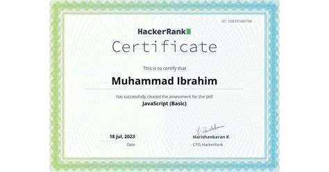 i m here to share that i have been awarded a new certificate javascript basic from hackerrank