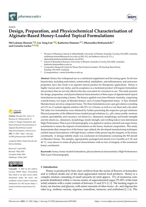 Pdf Design Preparation And Physicochemical Characterisation Of Alginate Based Honey Loaded