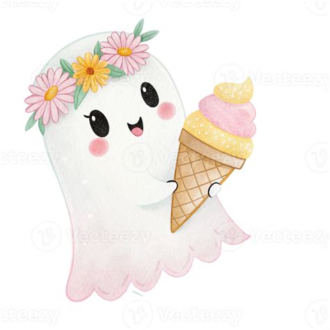 A Cute Ghost Holding An Ice Cream Cone 69883158 Png
