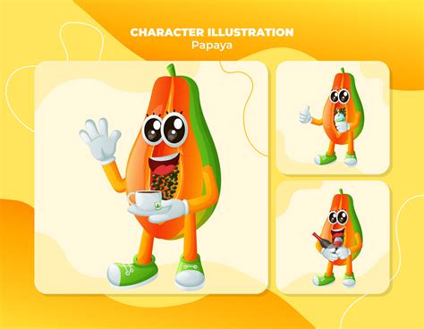 Cute Papaya Characters Enjoying Beverages 46550471 Vector Art At Vecteezy