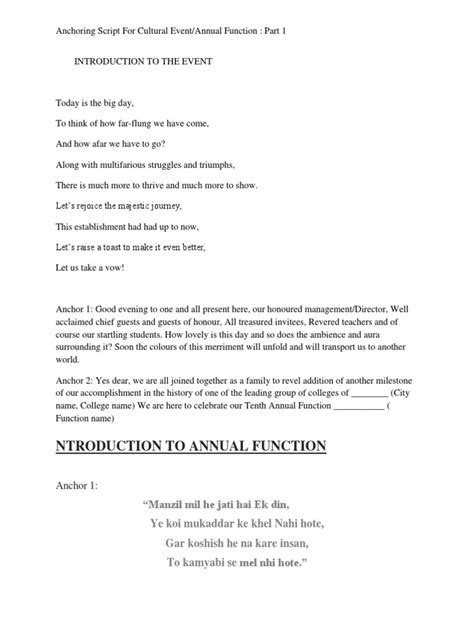 Anchoring Script For Cultural Event Pdf
