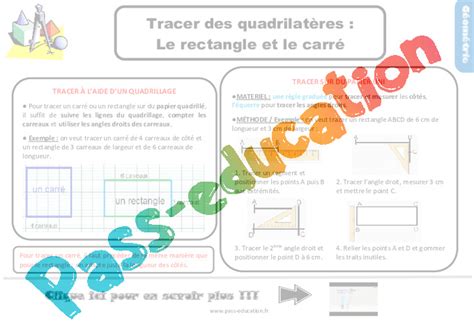 Tracer Des Quadrilatères Le Rectangle Et Le Carré Au Ce2 Leçon Trace écrite Cycle 2 Pdf