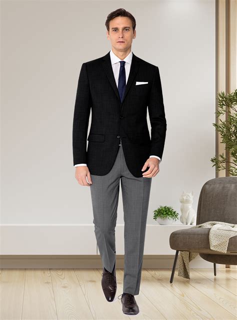 Black Blazer White Shirt Navy Tie Grey Pants Brown Oxford Shoes