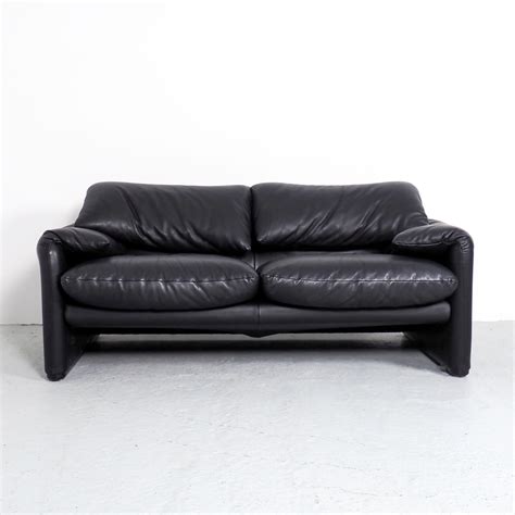 Cassina Black Leather Maralunga Sofa By Vico Magistretti 166147