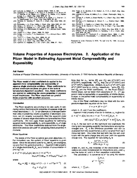 Pdf Volume Properties Of Aqueous Electrolytes 2 Application Of The