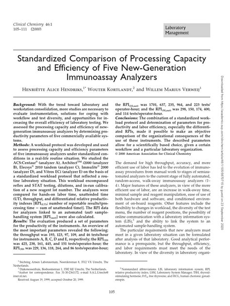 Standardized Comparison Of Processing Capacity And Efficiency Of Five New Generation Immunoassay