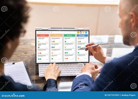 Kanban Project Schedule Management Software App Stock Image Image Of Office Female