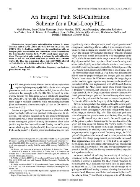 Pdf An Integral Path Self Calibration Scheme For A Dual Loop Pll