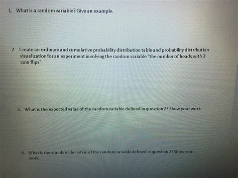 Solved What Is A Random Variable Give An Example Create Chegg