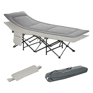 Outsunny Folding Camp Bed Lounger Folding Lounger With Double Pillow