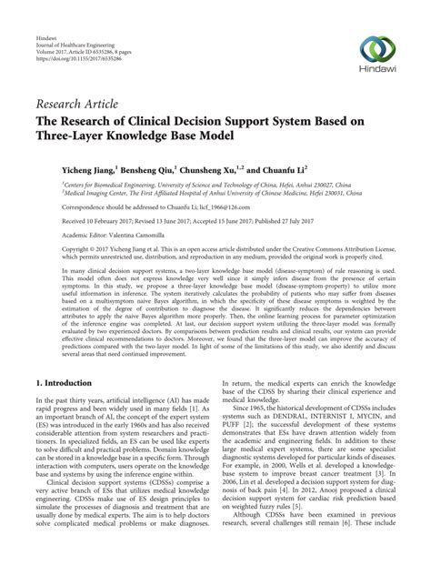 Pdf The Research Of Clinical Decision Support System Based On Three