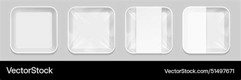 White Square Styrofoam Food Tray Pack Template Vector Image