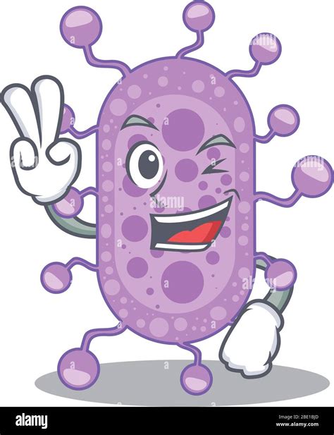 Happy Mycobacterium Cartoon Design Concept With Two Fingers Stock