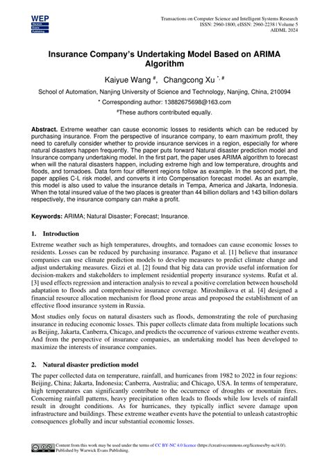 Pdf Insurance Companys Undertaking Model Based On Arima Algorithm