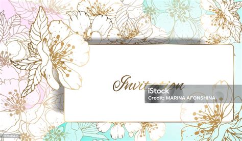 골드 프레임 황금 실에서 잎과 꽃 빈티지 스타일의 여름 벚꽃스퀘어 프레임 벡터 그림입니다 비문에 대 한 장소 3d 효과 아네모네 꽃에 대한 스톡 벡터 아트 및 기타 이미지