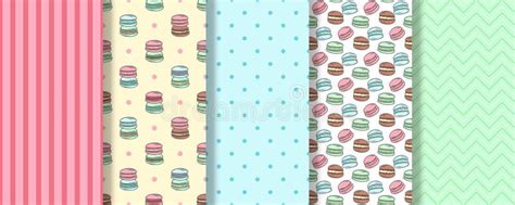 Pastel Cutest Seamless Pattern With Macaroons Set Stock Vector