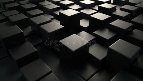 Abstract D Render Shows Many Black Cubes With Varying Depths Modern