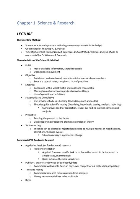 For Lecture Notes Chapter 1 Science And Research Lecture The