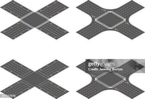 Seamless Isometric Road Intersection Construction Tiles Kit High Res
