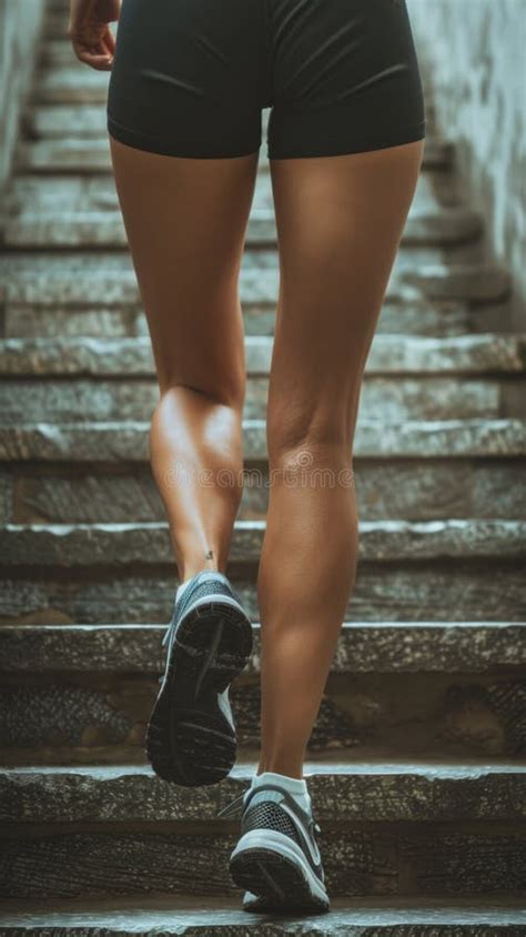 A Close Up Of A Womans Legs In Sportswear Running Down A Flight Of