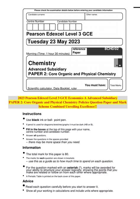 2023 Pearson Edexcel Level 3 Gce Economics A Advanced Subsidiary Paper