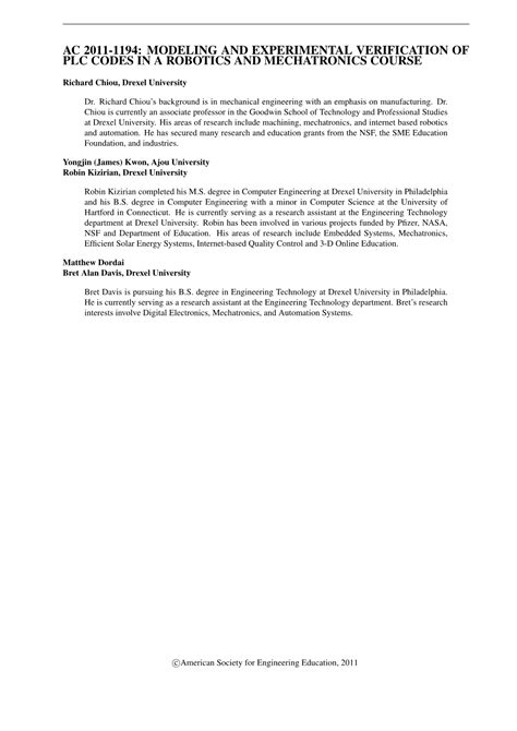 Modeling And Experimental Verification Of Plc Codes In A Robotics And