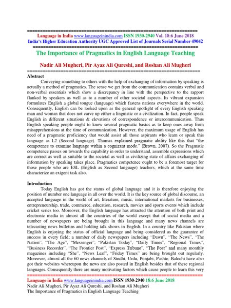 The Importance Of Pragmatics In English Pdf Linguistics Second Language Acquisition