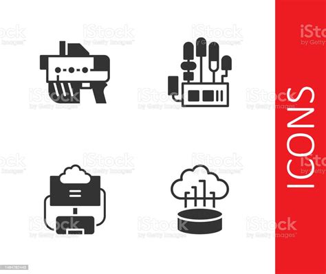 네트워크 클라우드 연결 미래형 무기 클라우드 데이터베이스 및 기계 로봇 손 아이콘을 설정합니다 벡터 검은색에 대한 스톡 벡터 아트 및 기타 이미지 Istock