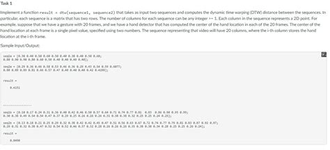 task 1 implement a function result dtw sequence1